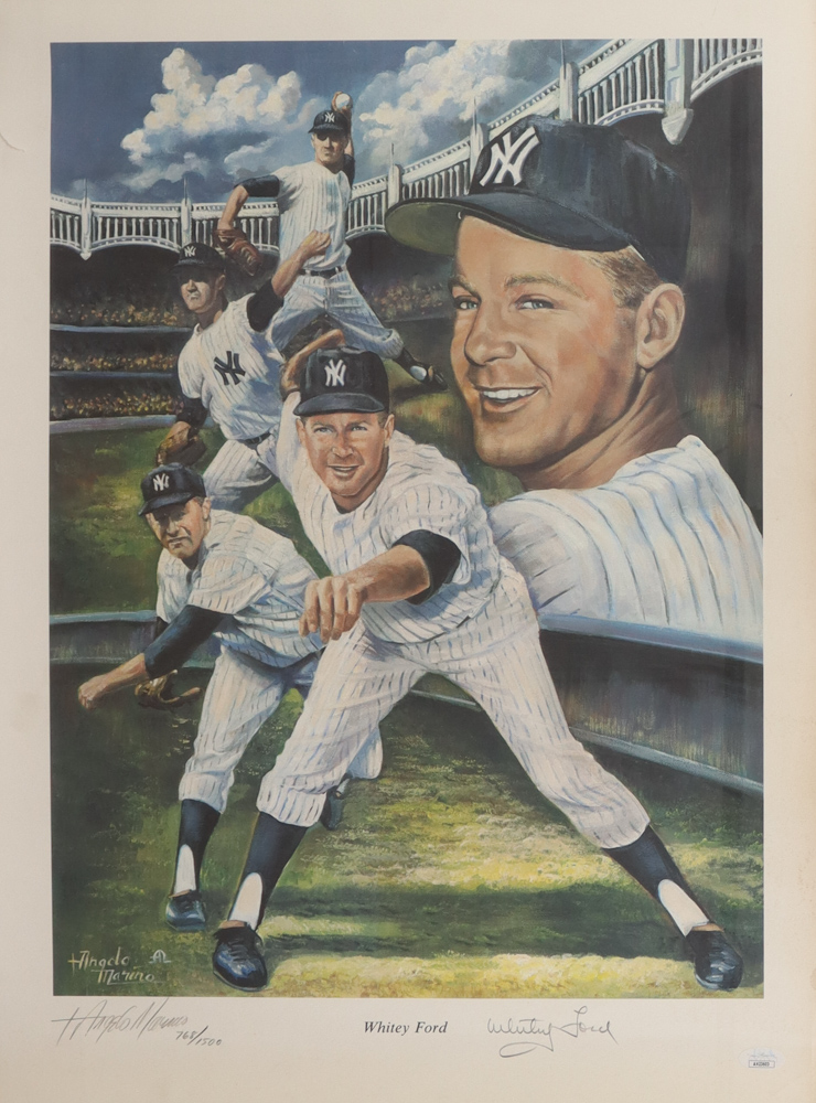 Whitey Ford Signed LE Yankees 18x24 Angelo Marino Canvas Lithograph ...