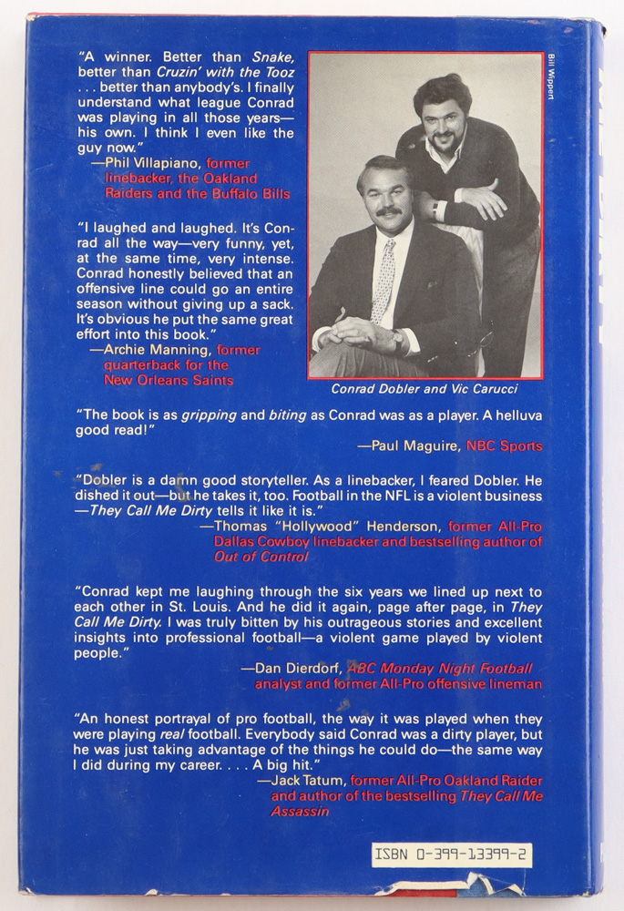 Conrad Dobler Signed "They Call Me Dirty" Hardcover Book Inscribed ...