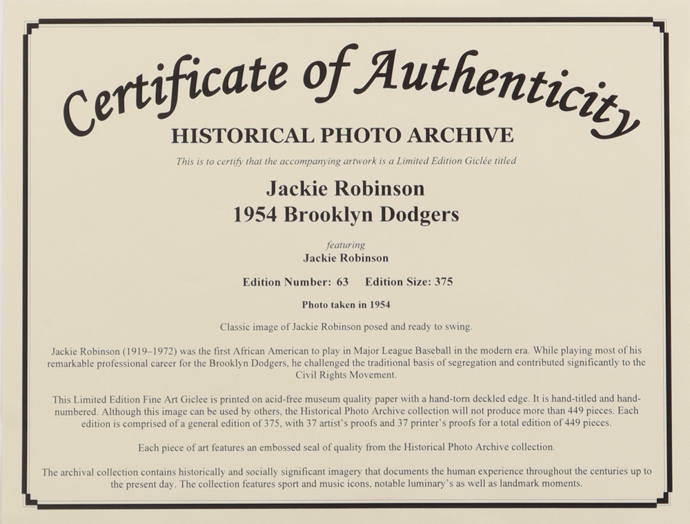 Historical Photo Archive - "Jackie Robinson" Limited Edition 16.5x22 ...
