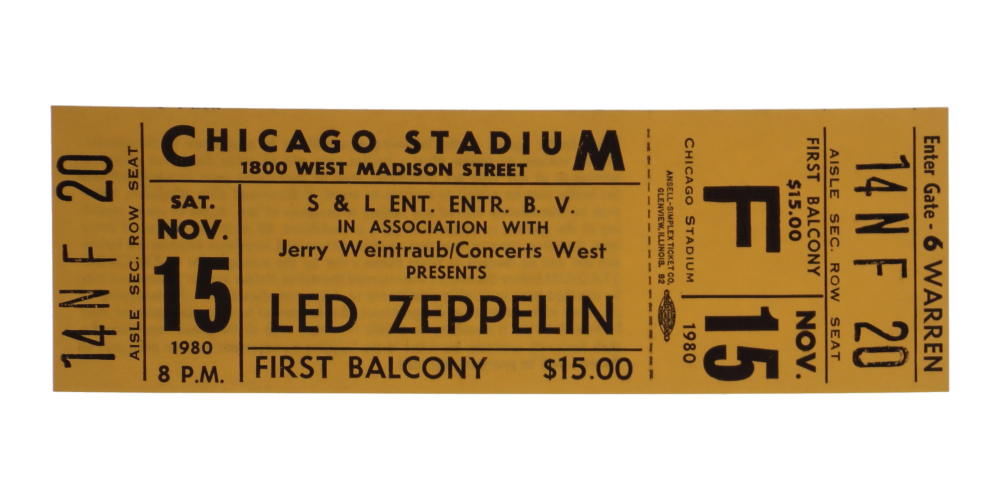 Set of (2) Led Zeppelin Concert Items with (1) Concert Ticket & (1 ...