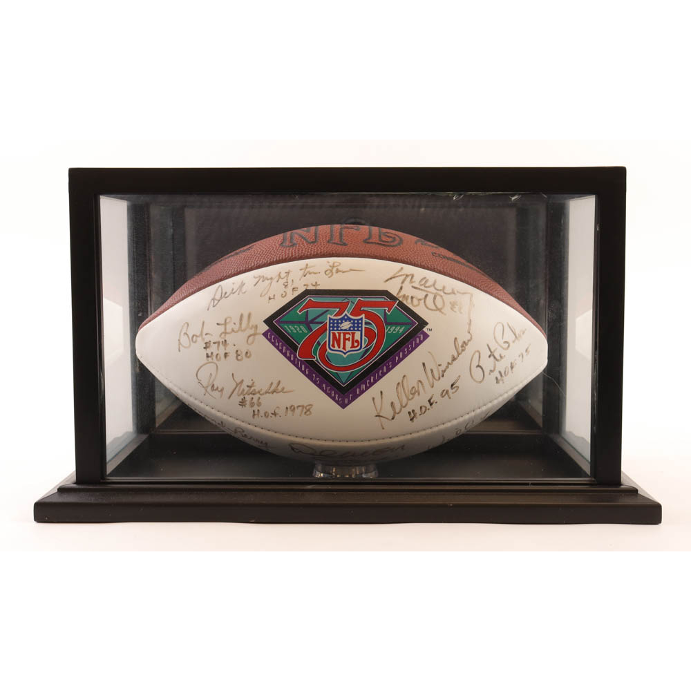 75th Anniversary Official NFL Football with Glass Display Case Signed ...
