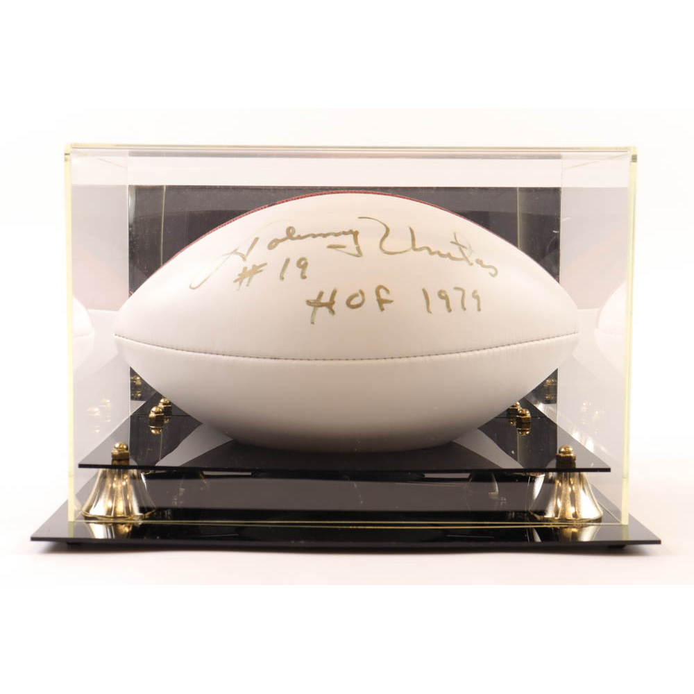 Johnny Unitas Signed NFL Football with Glass Display Case Inscribed ...