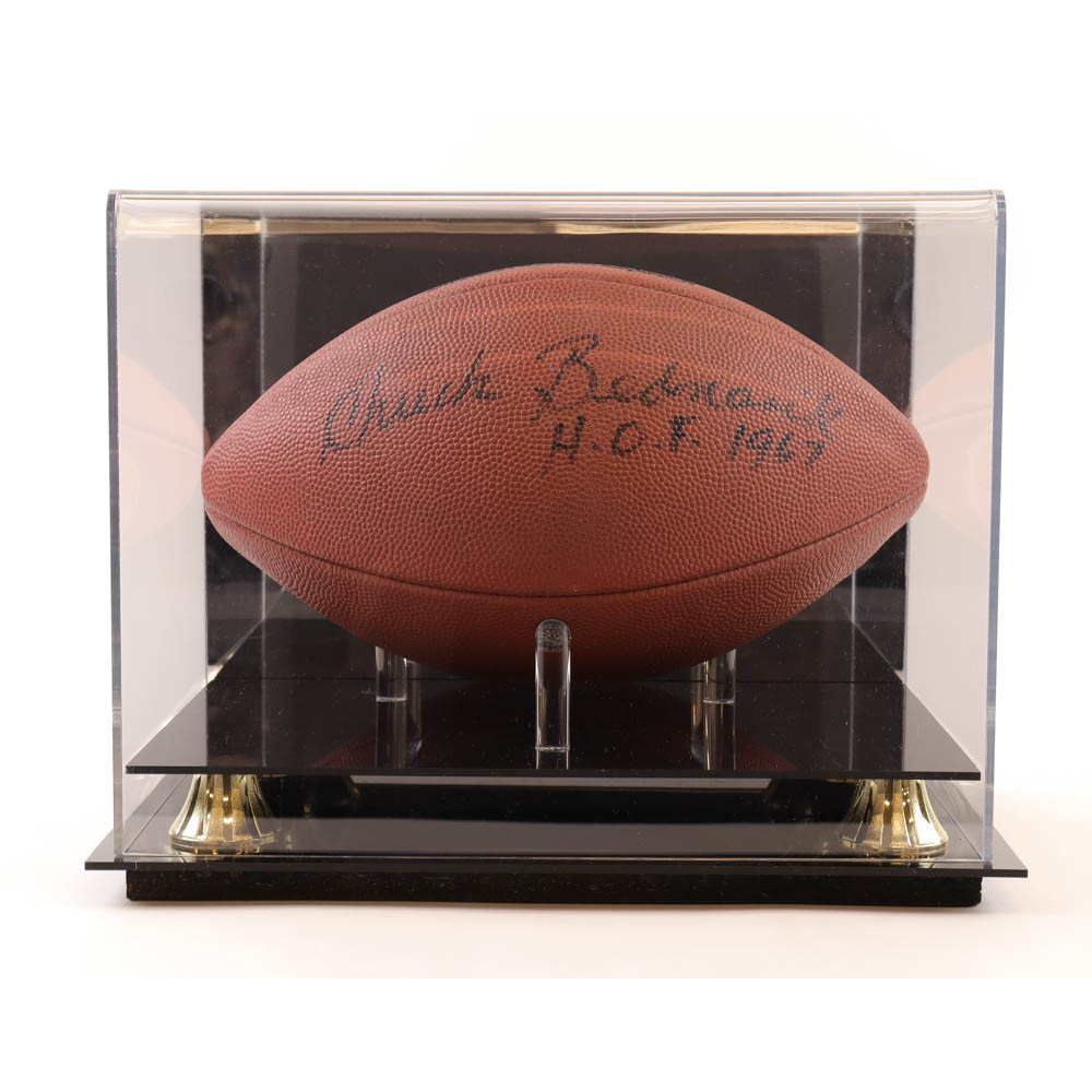 Chuck Bednarik Signed NFL Football with Glass Display Case Inscribed "H ...