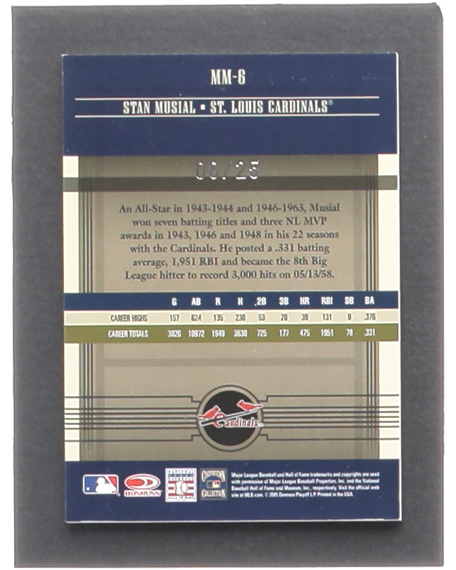 Stan Musial 2005 Donruss Signature Milestone Marks Autograph MS #6 #8/ ...