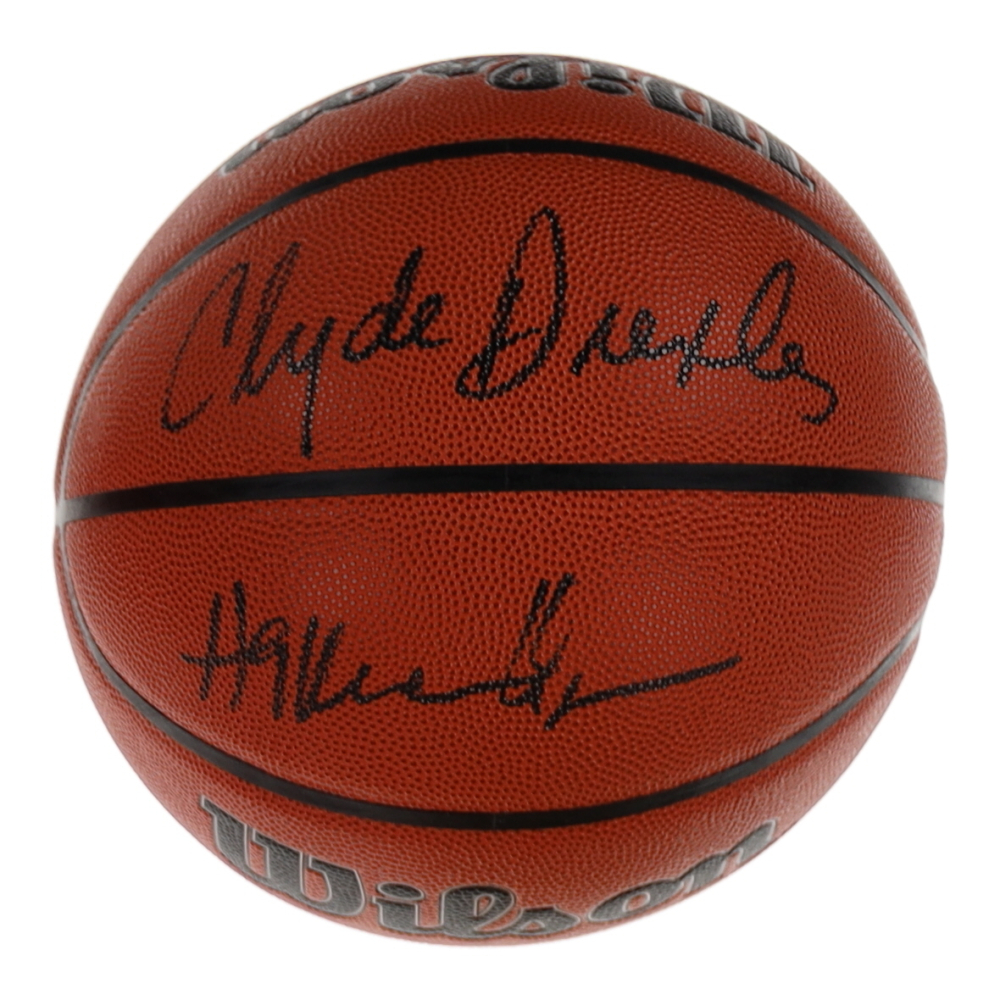 Clyde Drexler & Hakeem Olajuwon Signed Basketball Inscribed "1995 NBA ...