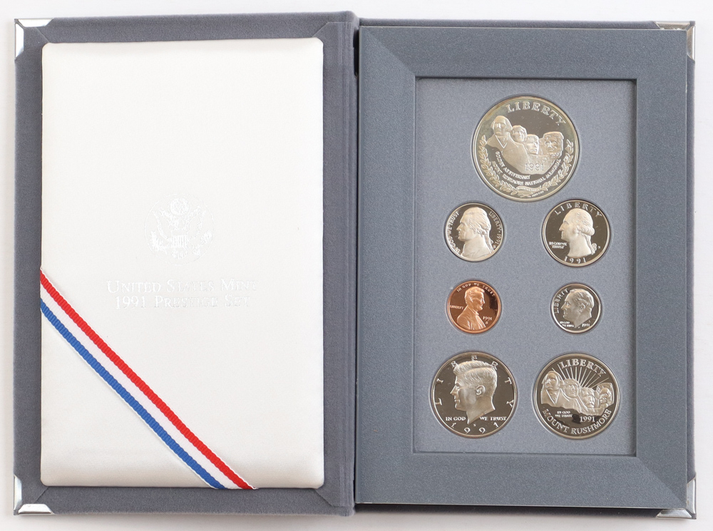 1991 U.S. Mint Mount Rushmore Anniversary Silver & Half Dollar Coin Set ...
