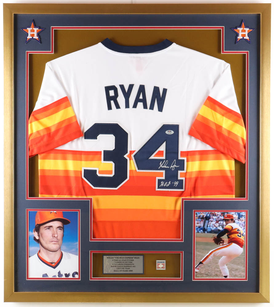 Nolan Ryan Signed Custom Framed Jersey Display with Hall of Fame ...