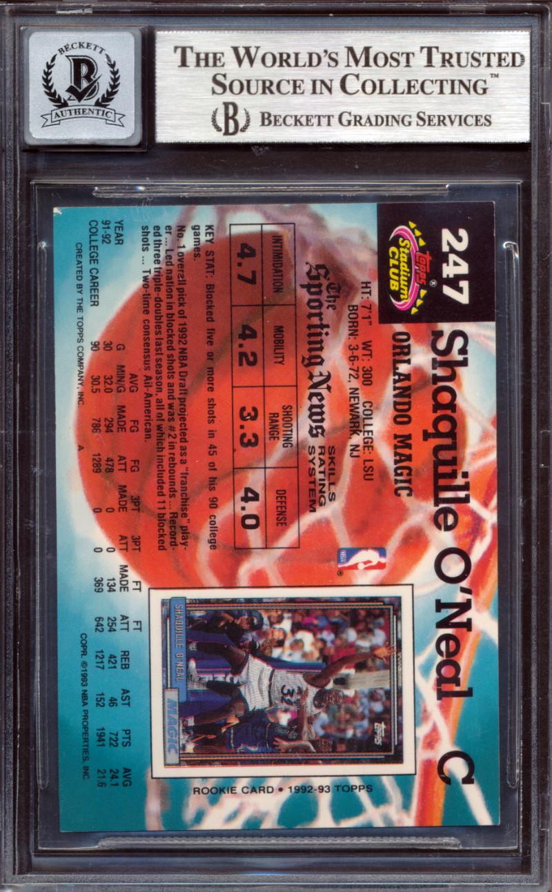 Shaquille O'Neal Signed 1992-93 Stadium Club #247 RC (BAS) | Pristine ...