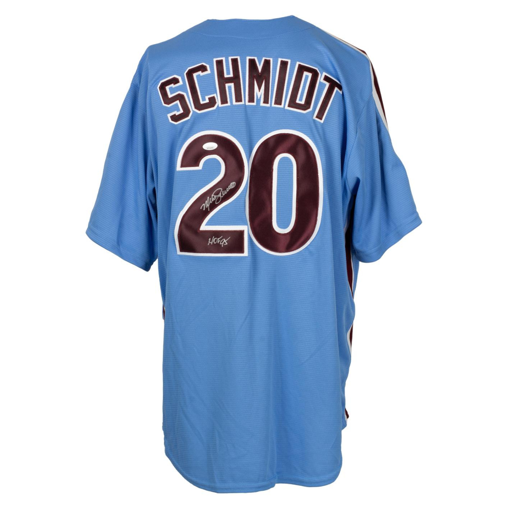 Mike Schmidt Signed Phillies Majestic Jersey Inscribed "HOF 95" (JSA ...