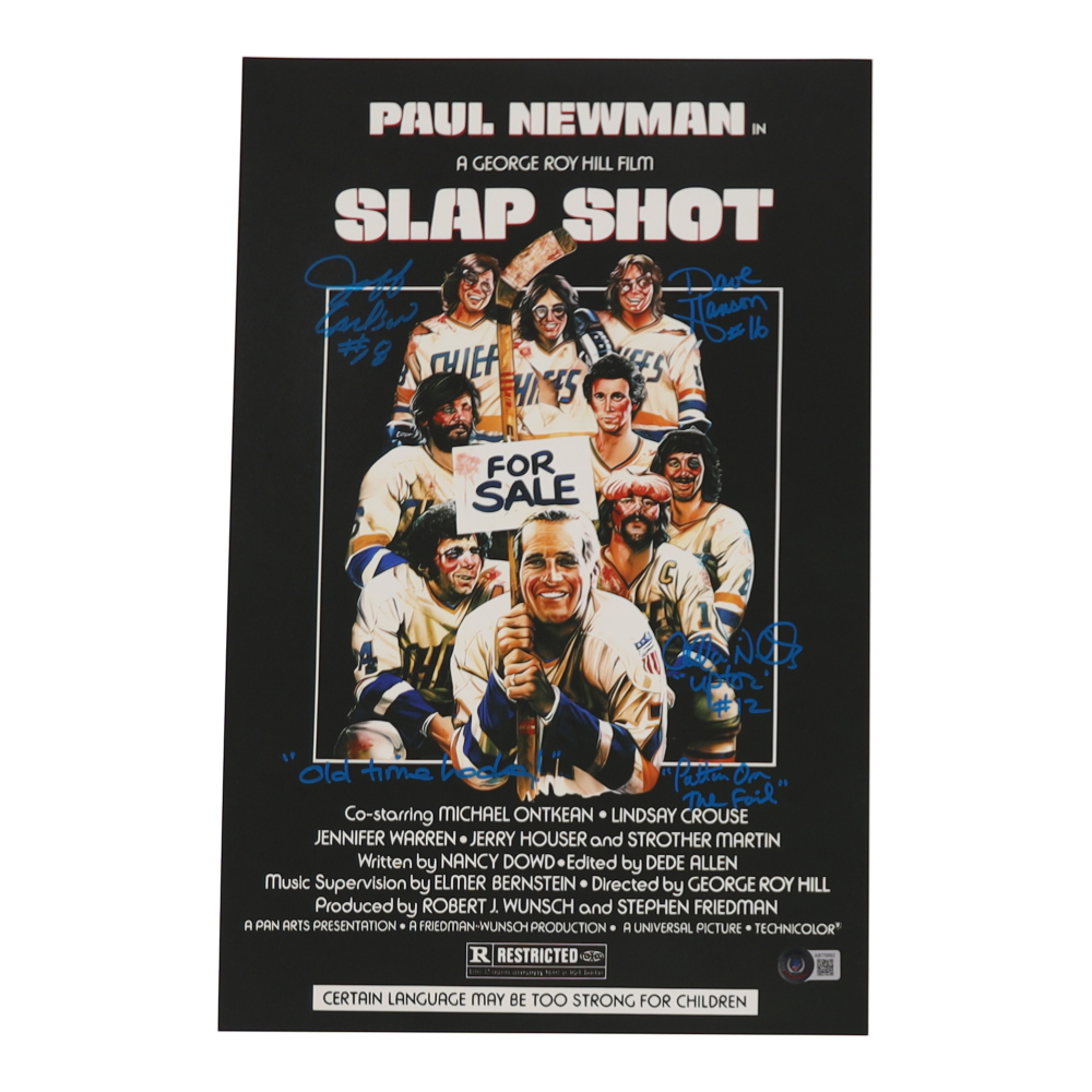 Jeff Carlson, Allan Nicholls & David Hanson Signed "Slap Shot" 16x20 Photo With Multiple ...