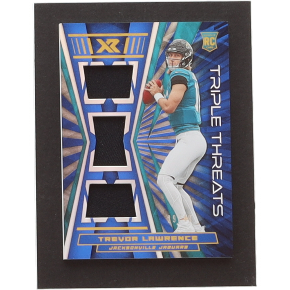 Trevor Lawrence 2021 Panini XR Rookie Triple Threats Materials Blue #37 ...