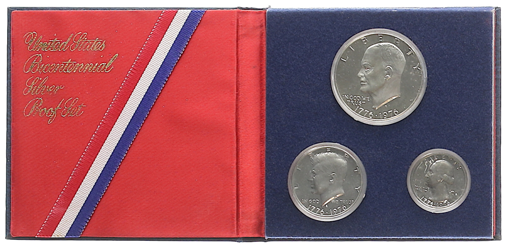 1776 - 1976 United States Bicentennial Silver Proof Set with (3) Coins ...