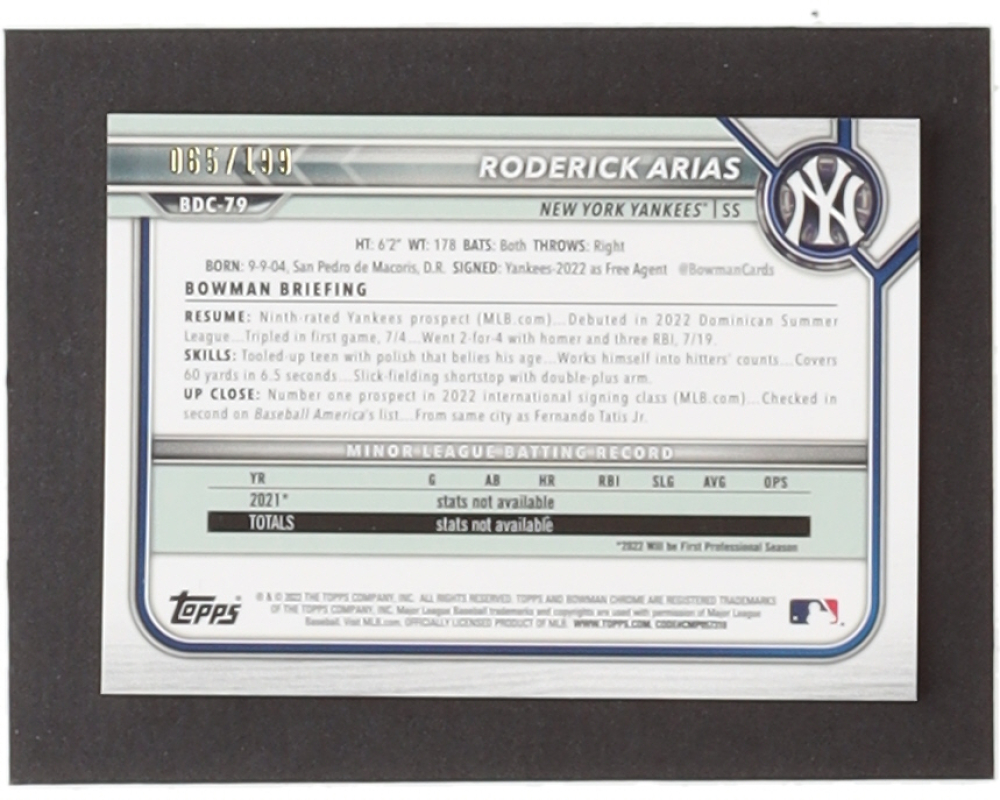 Roderick Arias 2022 Bowman Chrome Draft Aqua Lava Refractors #BDC79 ...