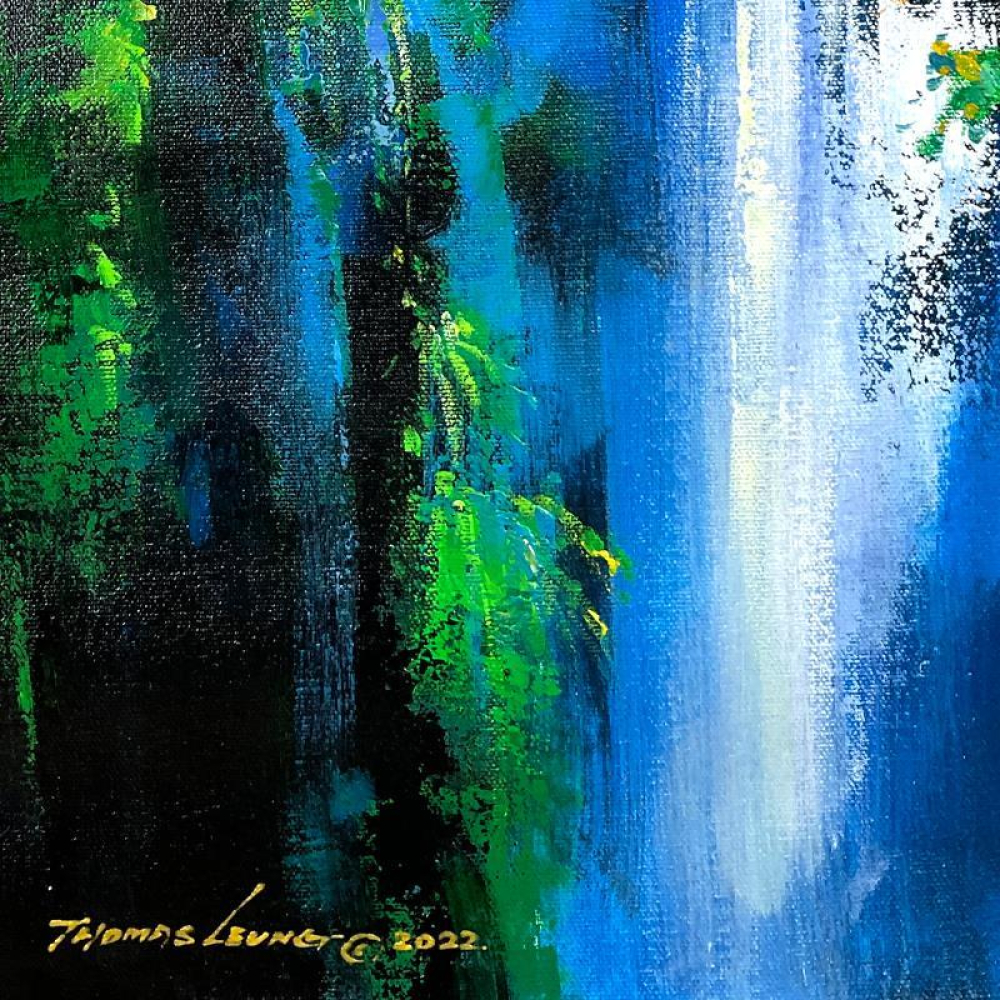 Thomas Leung Signed "Sound of Waterfall" 15x23 Original Acrylic Painting on Canvas (PA ...