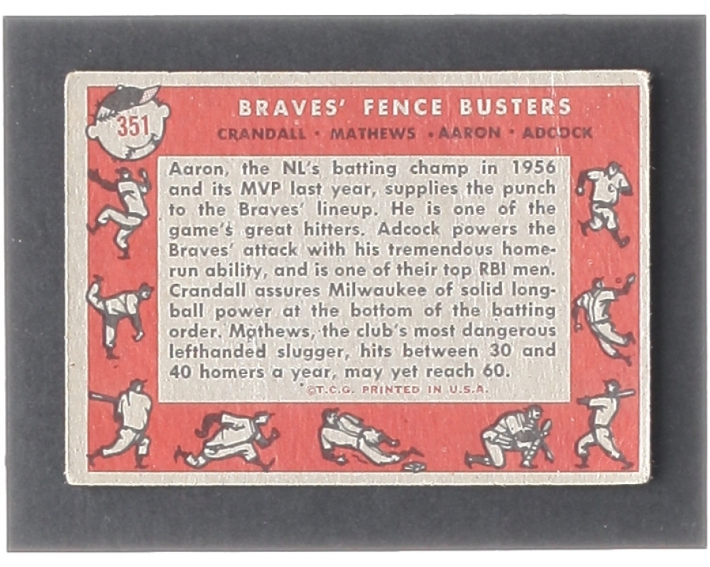 1958 Topps #351 Braves Fence Busters / Del Crandall / Eddie Mathews ...