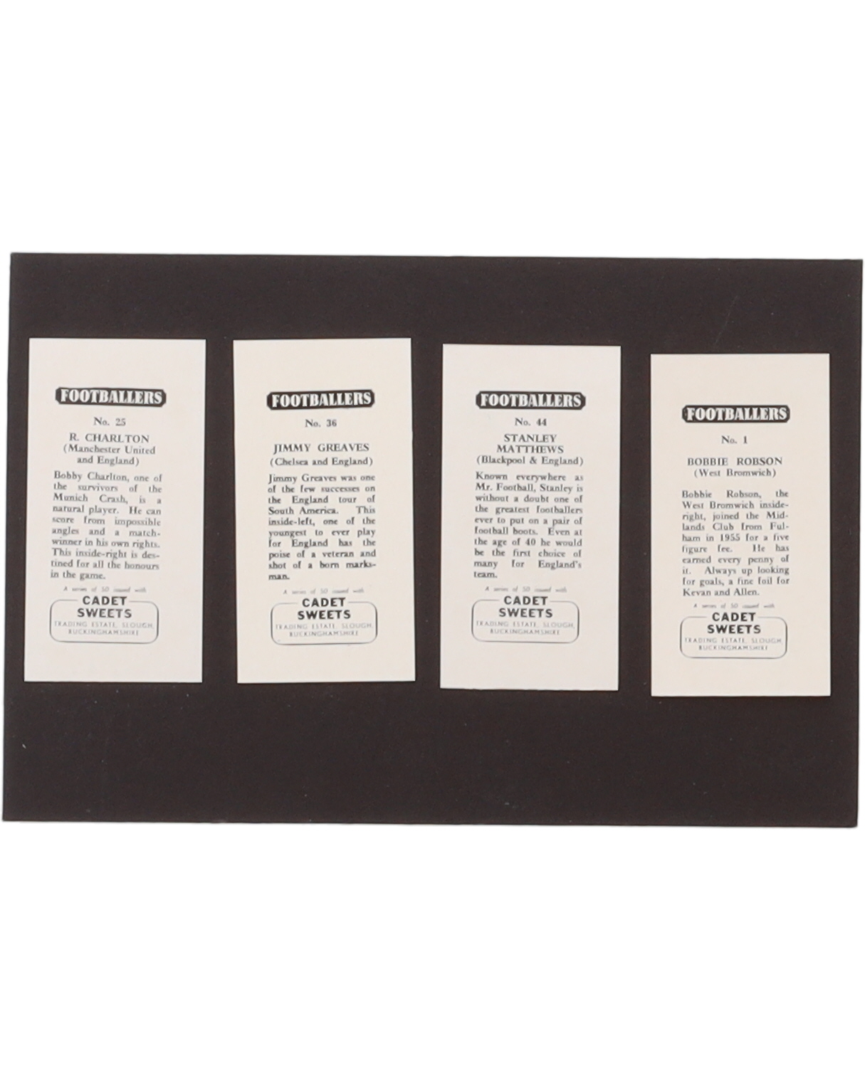1959 Cadet Footballers Complete Set of (50) Cards with Bobby Charlton ...