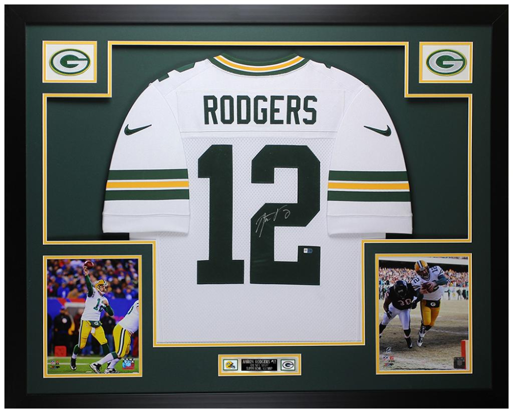 Aaron Rodgers Signed 35x43 Custom Framed Jersey Display (Fanatics ...