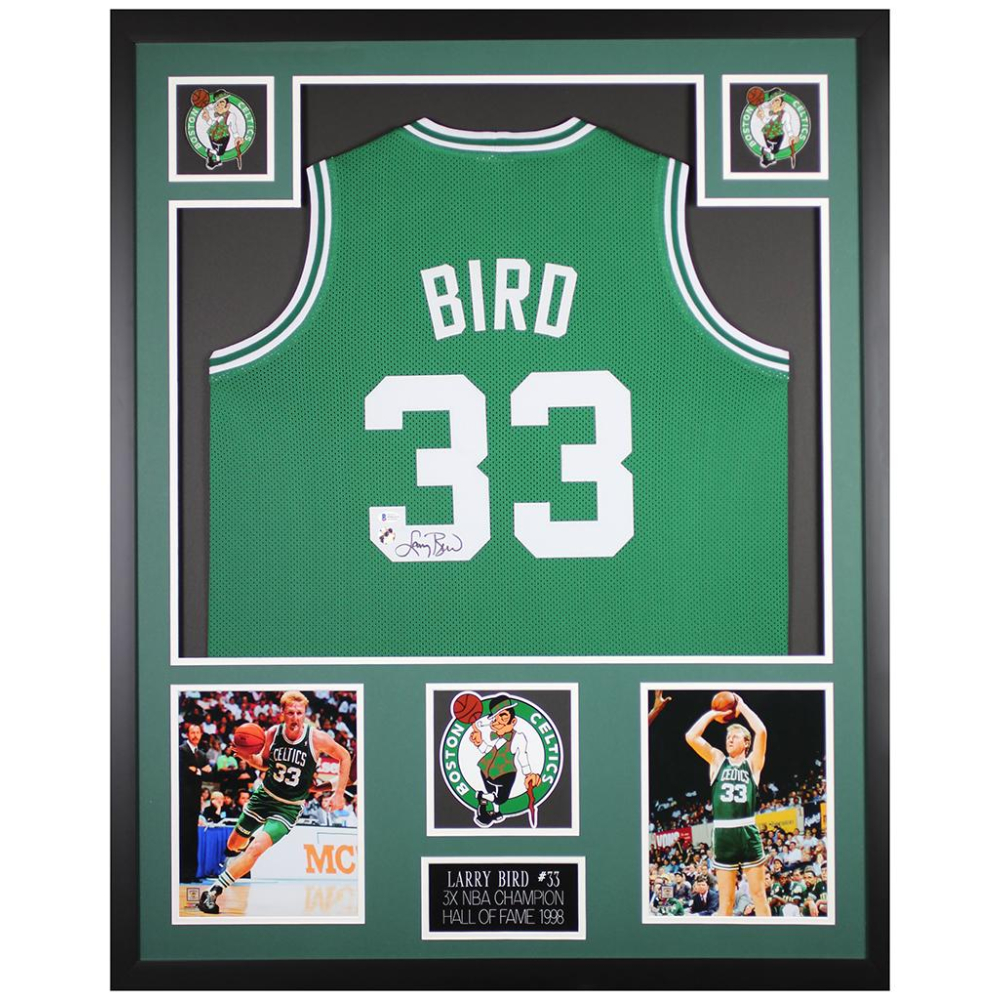 Larry Bird Signed 35x43 Custom Framed Jersey Display (Beckett) | Pristine Auction