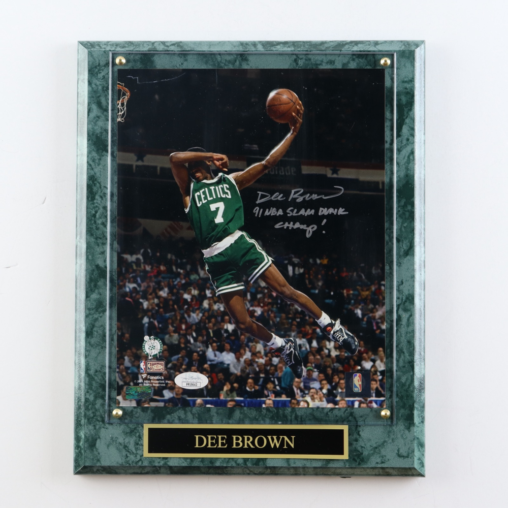 Dee Brown Signed Celtics Photo Plaque Inscribed "91 NBA Slam Dunk Champ ...