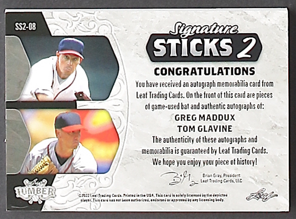 Greg Maddux / Tom Glavine 2022 Leaf Lumber Signature Sticks 2 #SS208 ...
