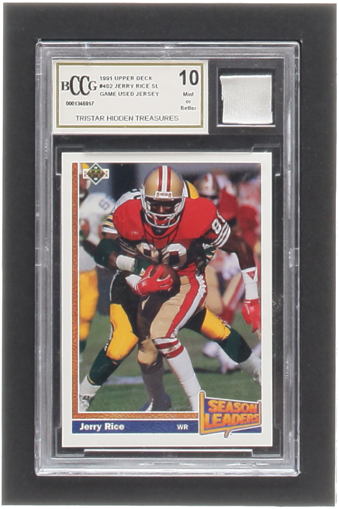 Jerry Rice 1991 Upper Deck #402 SL With Game Used Jersey Piece (BCCG 10 ...