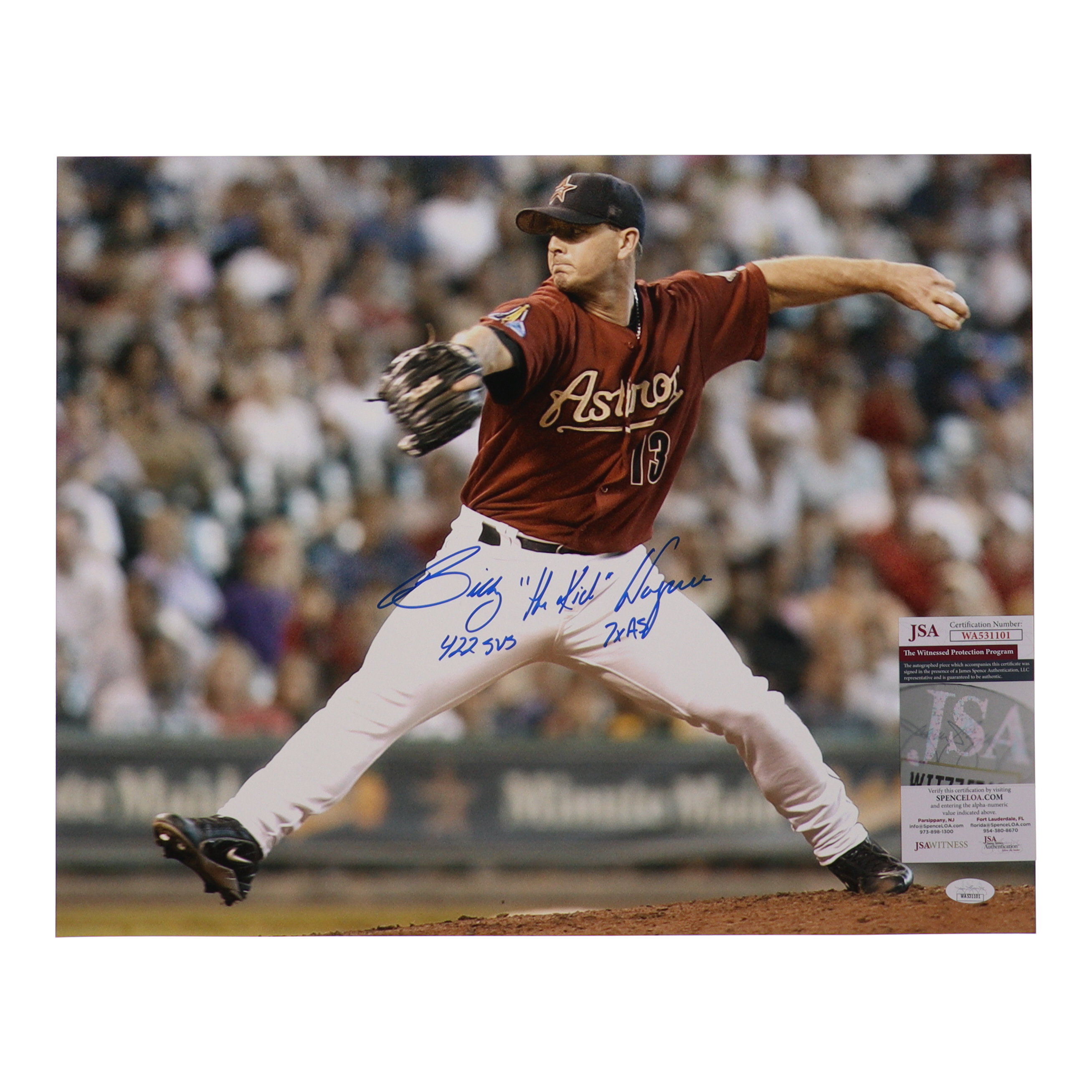 Billy "The Kid" Wagner Signed Astros 16x20 Photo Inscribed "422 Svs ...