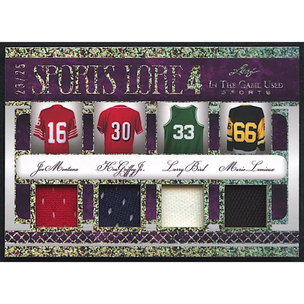 Joe Montana / Ken Griffey Jr. / Larry Bird / Mario Lemieux 2022 Leaf In The Game Used Sports ...