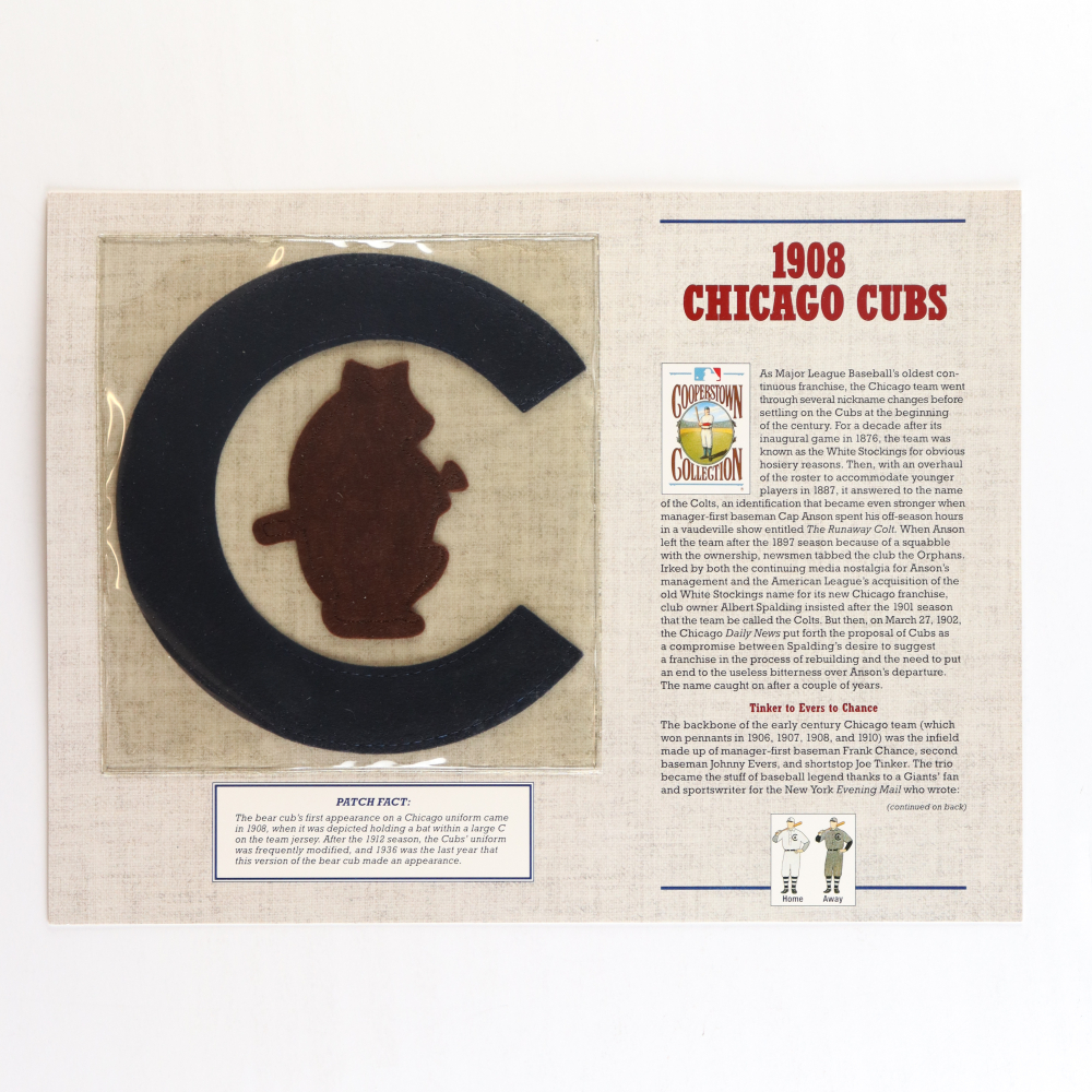 Official Cooperstown Collection 1908 Cubs Oversized Uniform Cloth Patch ...
