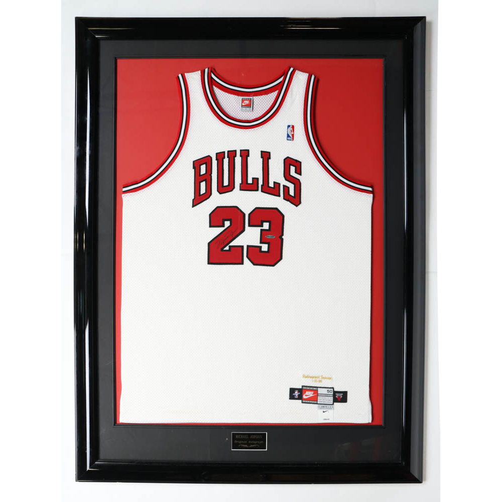 Michael Jordan Signed Bulls Custom Framed Jersey Display (UDA) | Pristine Auction