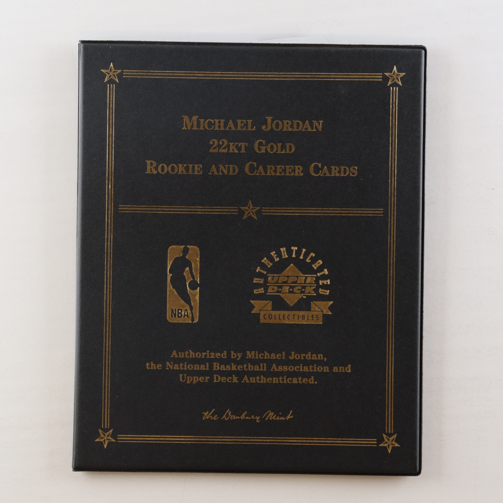 Michael Jordan Set of (2) 22Kt Gold Basketball Cards with Binder ...