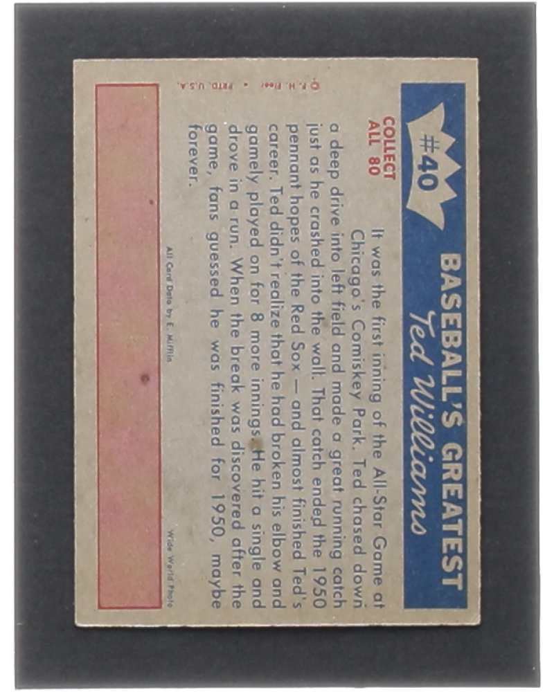 Ted Williams 1959 Fleer #40 Ted Crashes into Wall | Pristine Auction