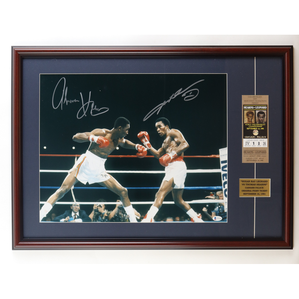 Sugar Ray Leonard & Tommy Hearns Signed Custom Framed Photo Display ...