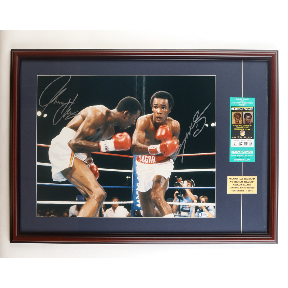 Sugar Ray Leonard & Tommy Hearns Signed Custom Framed Photo Display ...