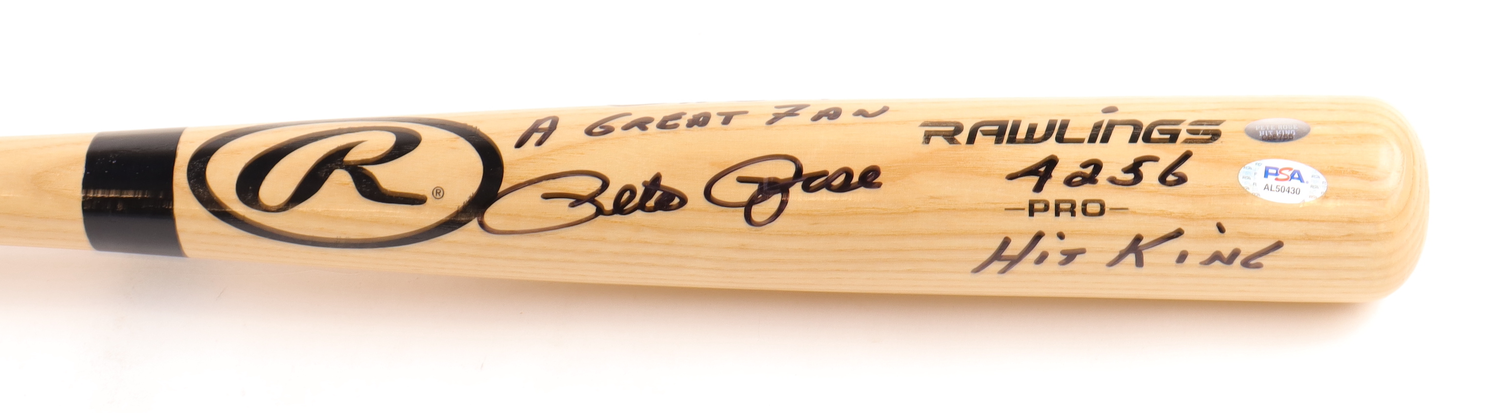 Pete Rose Signed Rawlings Pro Baseball Bat Inscribed "A Great Fan ...