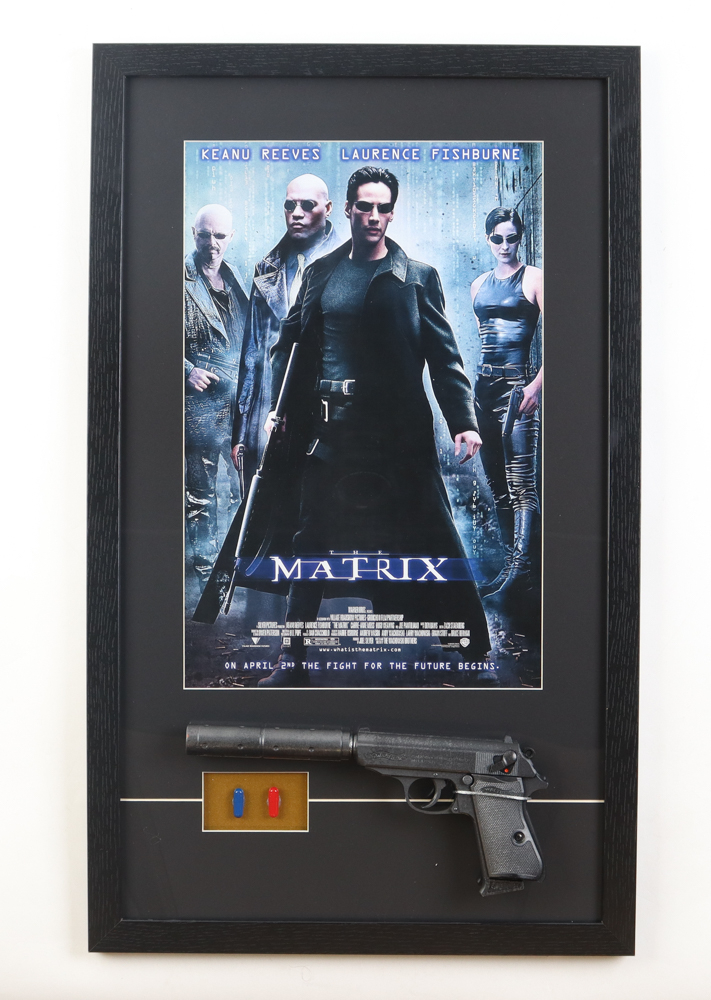 "Matrix" Custom Framed Display With Prop Pistol & Red/Blue Prop Pills ...