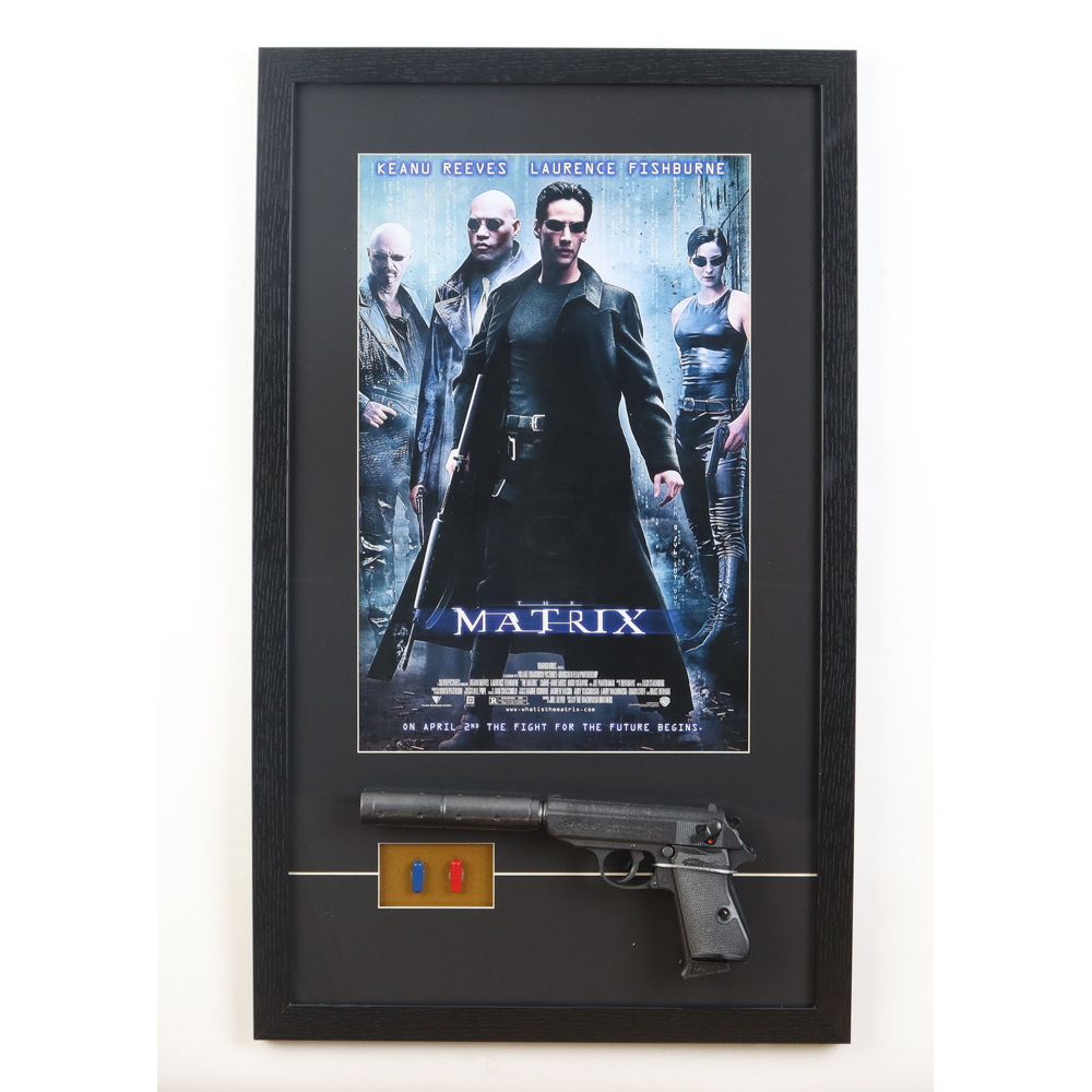 "Matrix" Custom Framed Display With Prop Pistol & Red/Blue Prop Pills ...