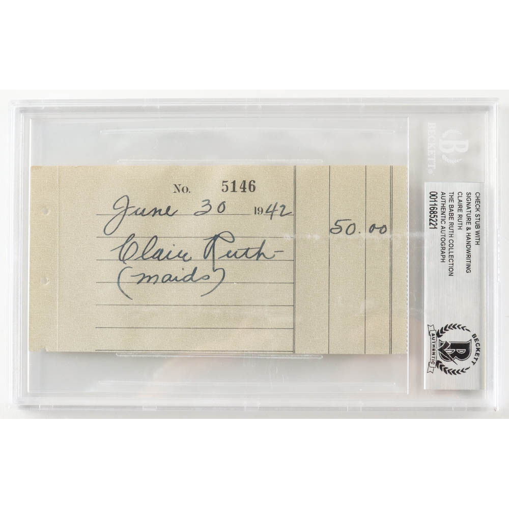 Claire Ruth Signed Check Stub (BGS) | Pristine Auction
