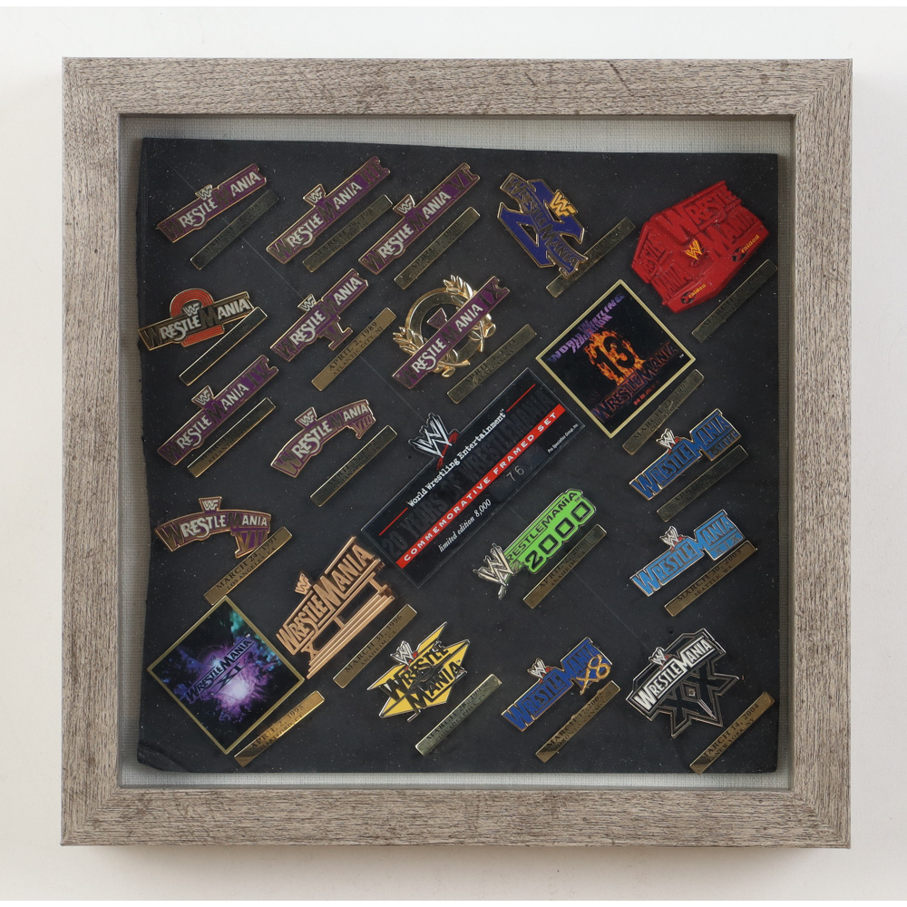 WWE LE Wrestlemania Custom Framed Pin Set with (21) Pins | Pristine Auction