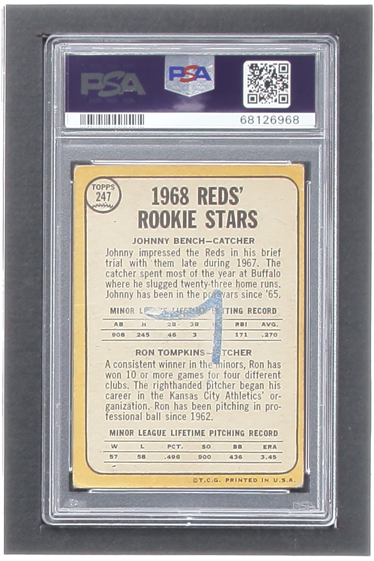 Johnny Bench RC / Ron Tompkins 1968 Topps #247A Rookie Stars (PSA 1 ...
