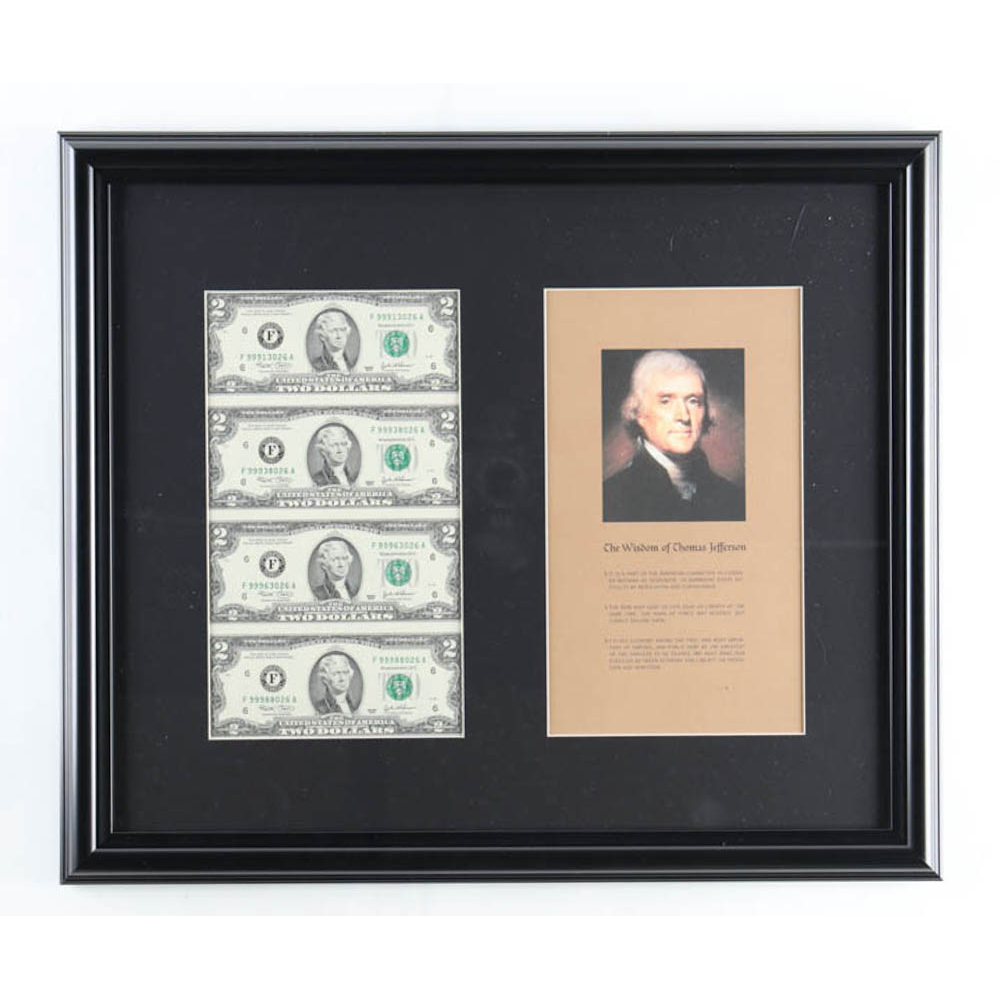 Uncut Sheet of (4) 2003-A $2 Two-Dollar U.S. Federal Reserve Notes ...