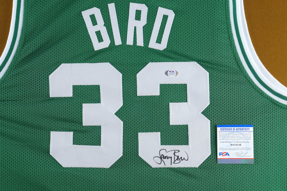 Larry Bird Signed Celtics Custom Framed Jersey Display with Mini Metal Championship Banner (PSA ...