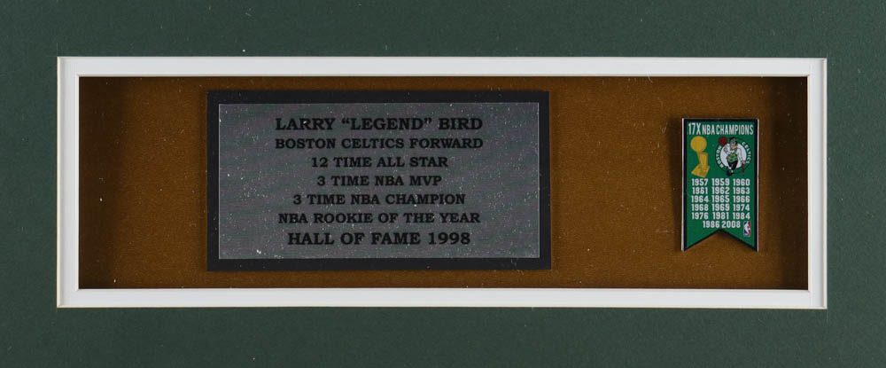 Larry Bird Signed Celtics Custom Framed Jersey Display with Mini Metal Championship Banner (PSA ...