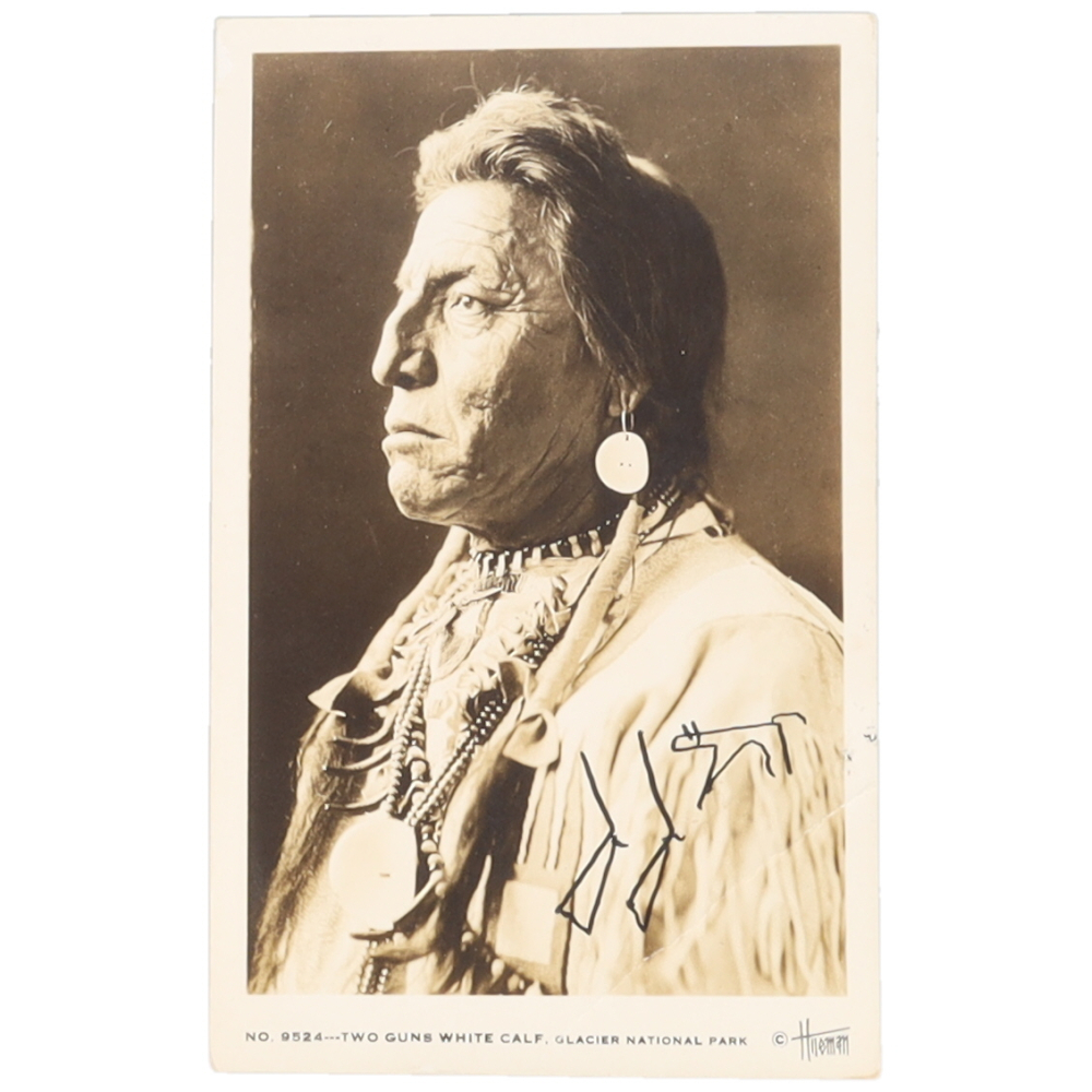 Two Guns White Calf Signed Postcard (JSA) | Pristine Auction
