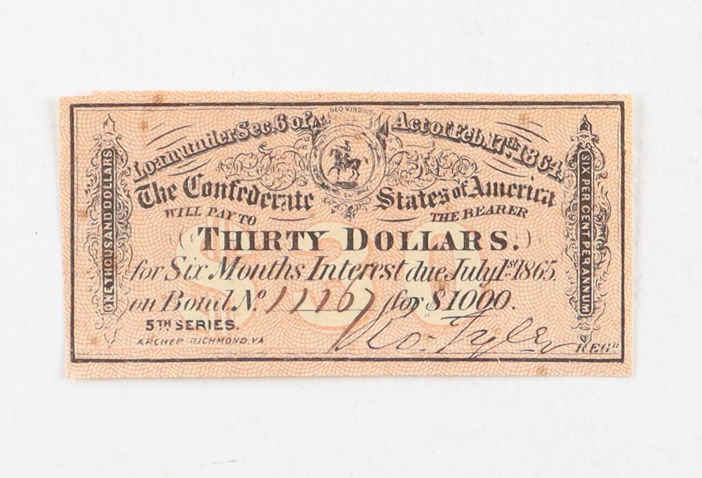 1886 $30 Thirty Dollars Confederate States of America Richmond CSA Bank ...