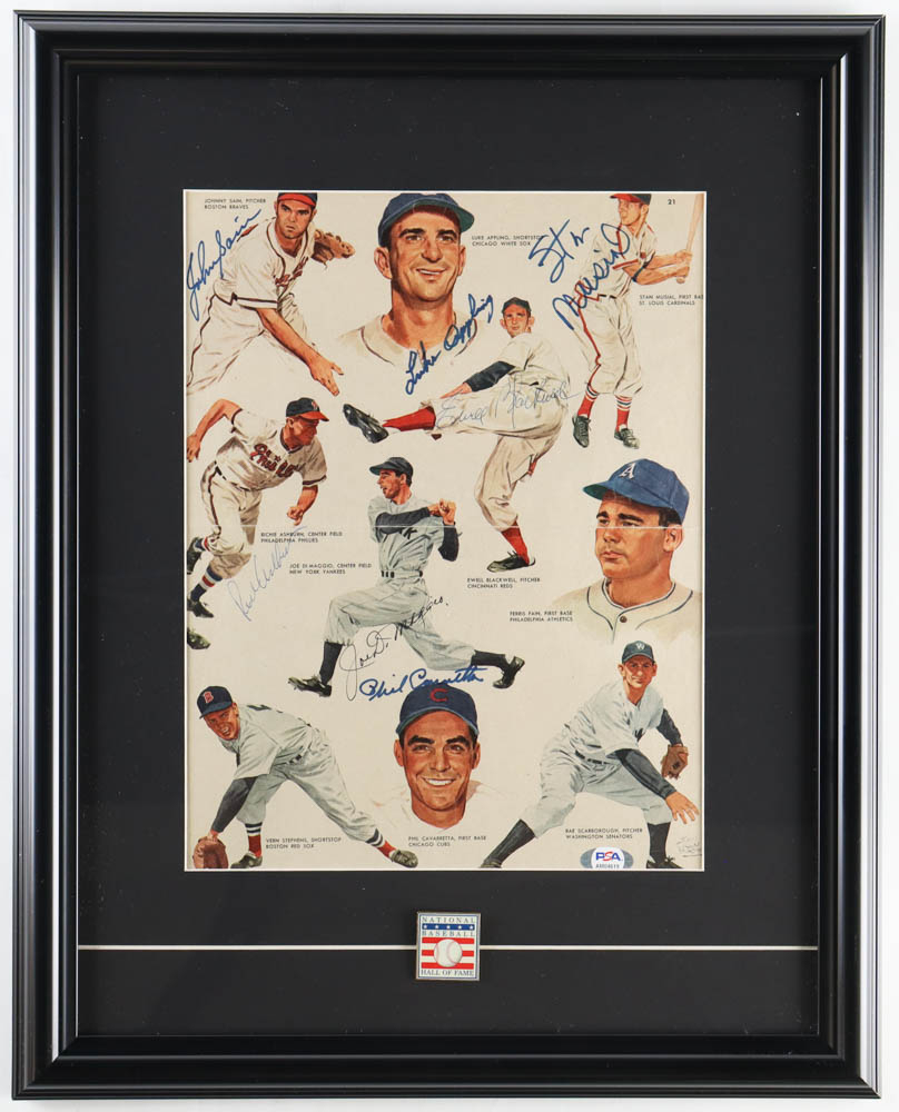Baseball Greats Custom Framed Print Signed By (7) with Joe DiMaggio ...