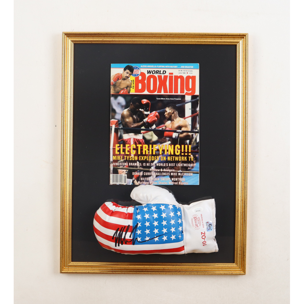 Mike Tyson Signed Custom Framed Boxing Glove Display With Vintage World ...