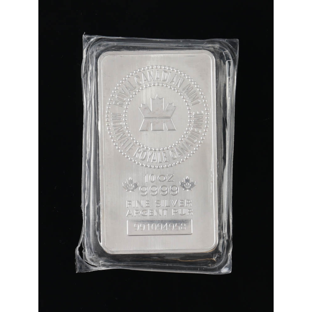10 Oz. Royal Canadian Mint .9999 Fine Silver Bullion Bar | Pristine Auction