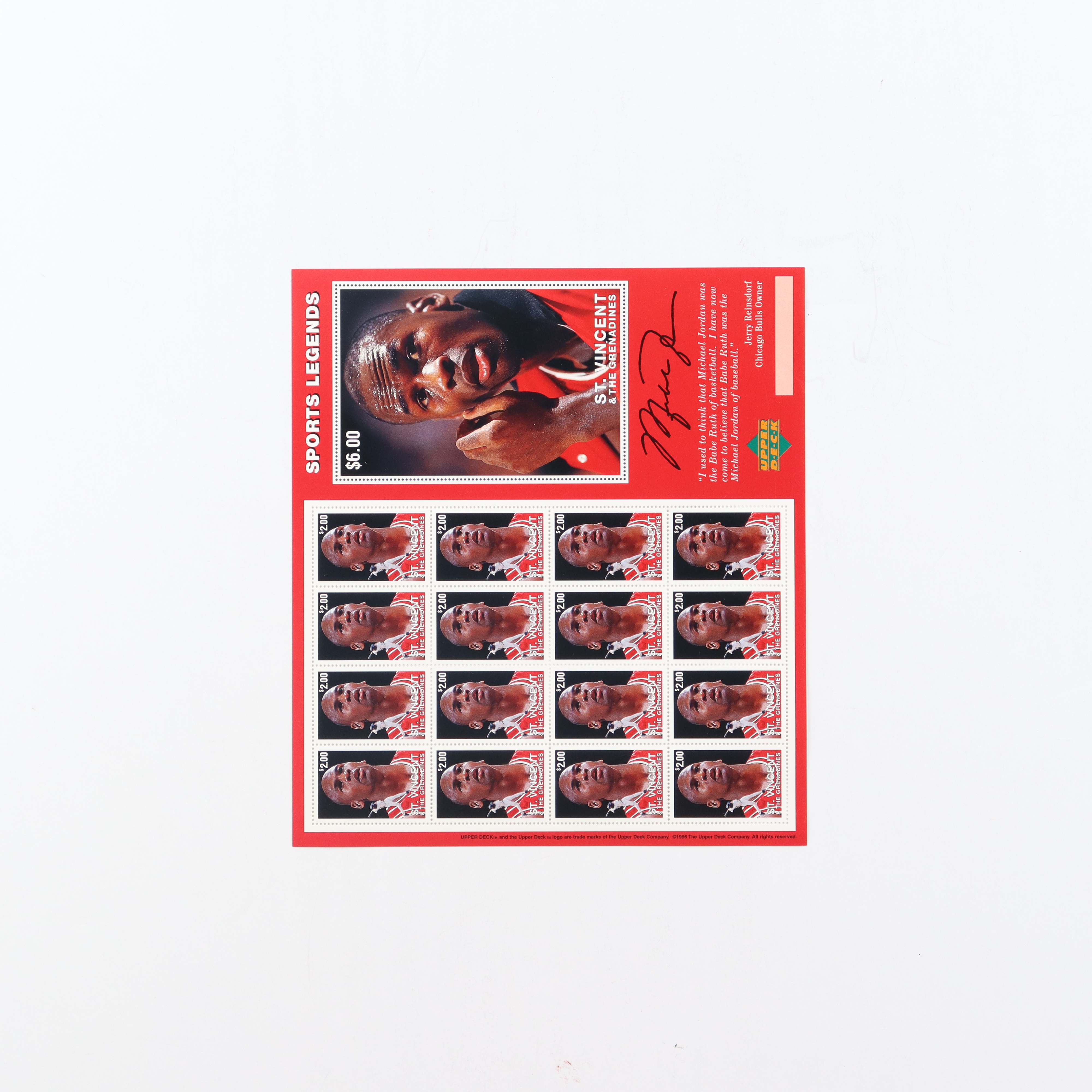 Michael Jordan Bulls Uncut Postage Stamp Sheet Display With (16) Stamps ...