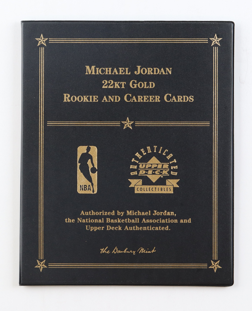 Michael Jordan Set of (2) 22Kt Gold Basketball Cards with Binder ...