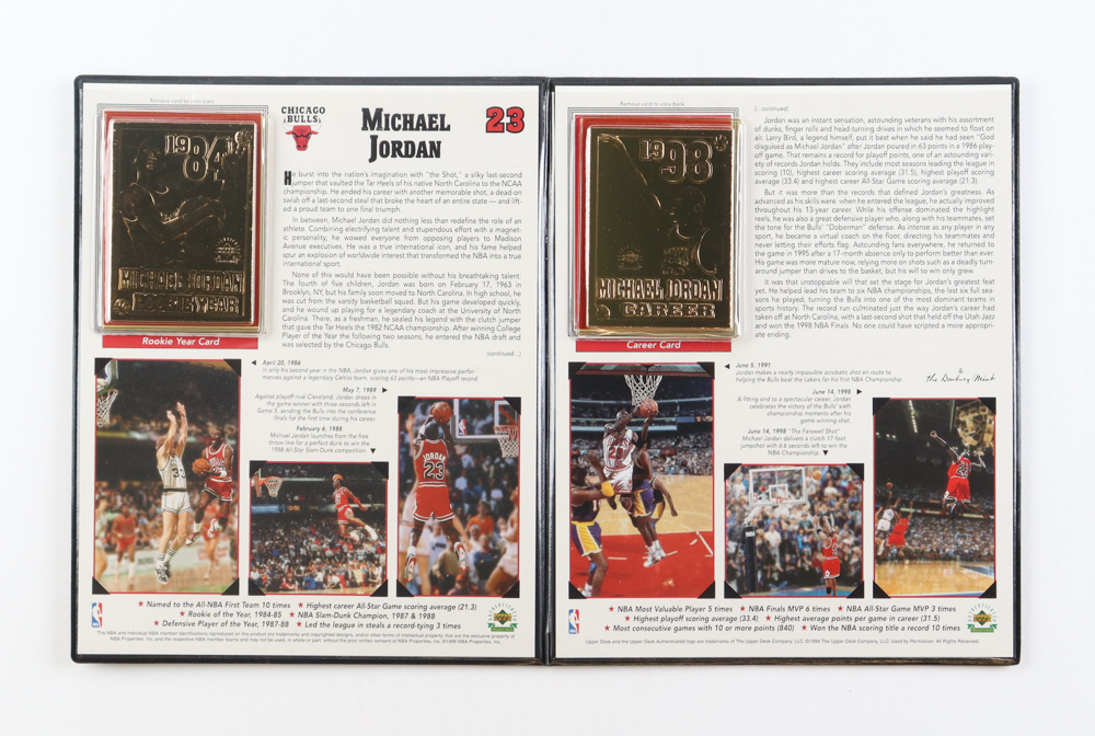 Michael Jordan Set of (2) 22Kt Gold Basketball Cards with Binder ...